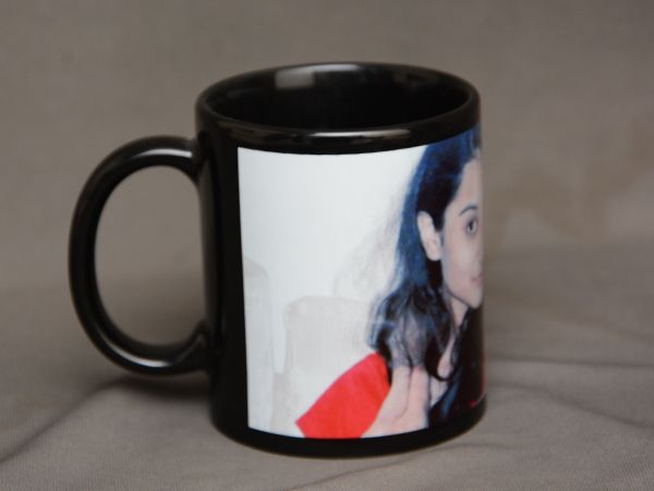Personalized black photo mug to mumbai. Printed and delivered quick all ...